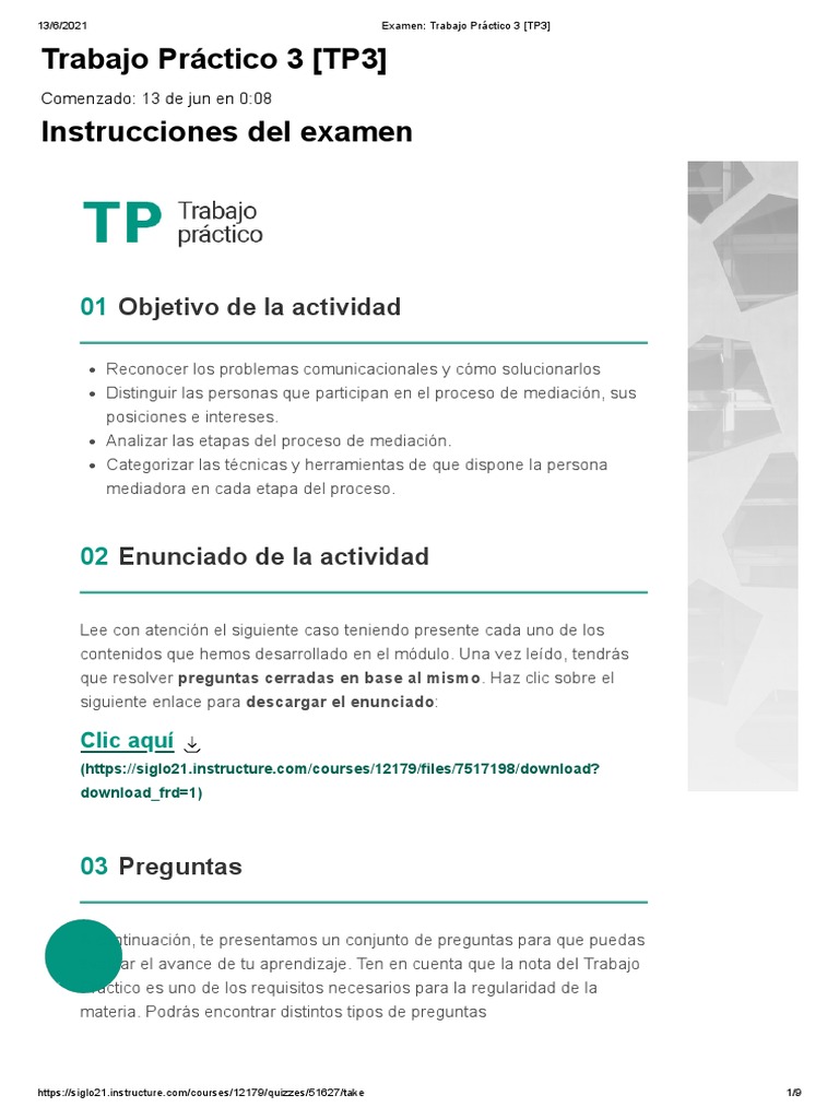 MED Y ARB - 70% - Trabajo Práctico 3 (TP3) - CR | PDF | Mediación | Prueba (evaluación)