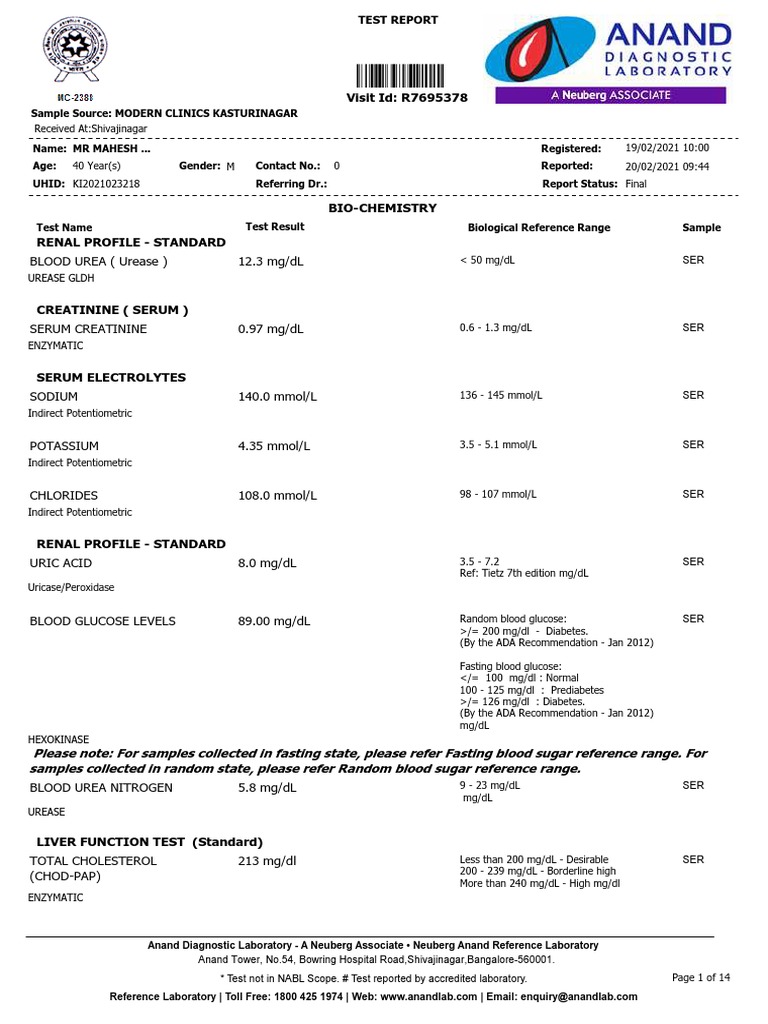 Test Report for Mr. Mahesh | PDF | Cytometry | Vitamin B12