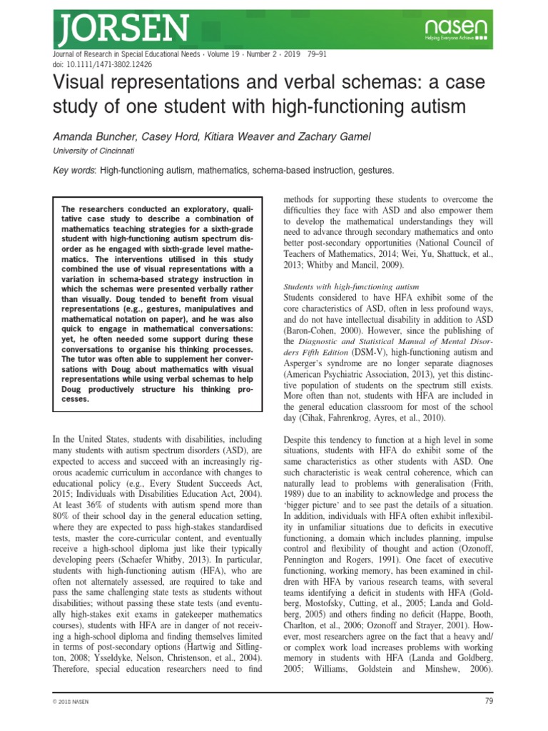 Visual Representations and Verbal Schemas: A Case Study of One Student ...