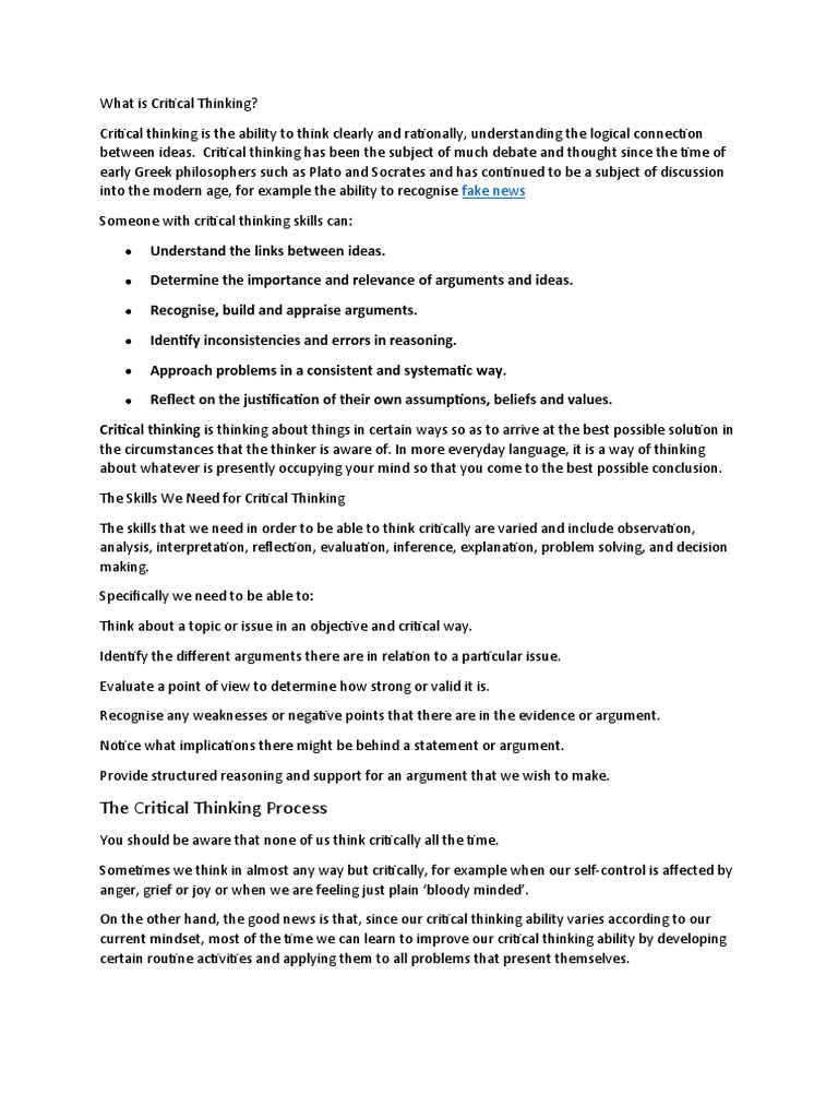 Understanding Critical Thinking Skills | PDF | Critical Thinking | Argument