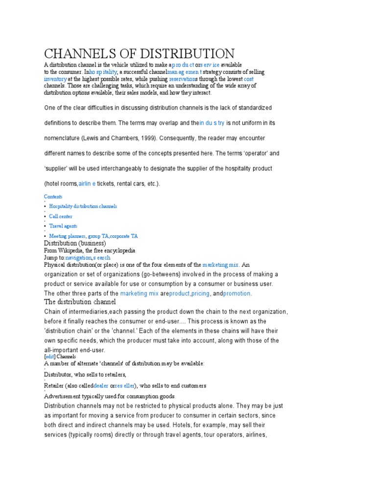 Hospitality Distribution Channels | PDF | Tourism | Sales