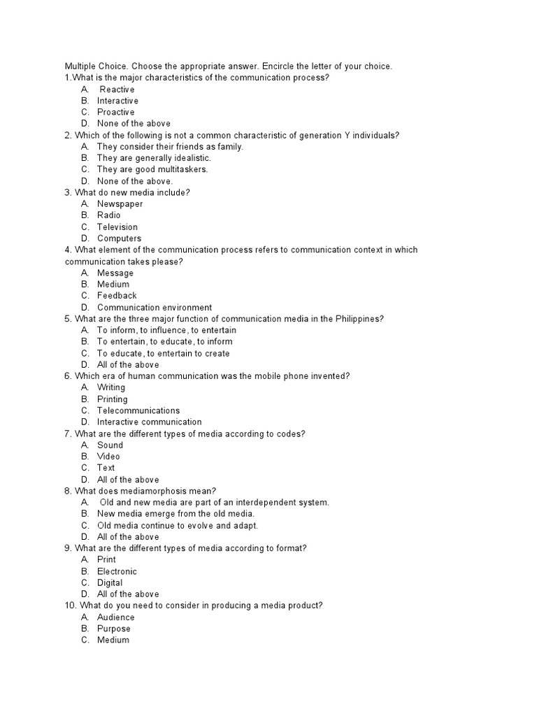 Media and Communication Quiz Questions | PDF | New Media | Mass Media