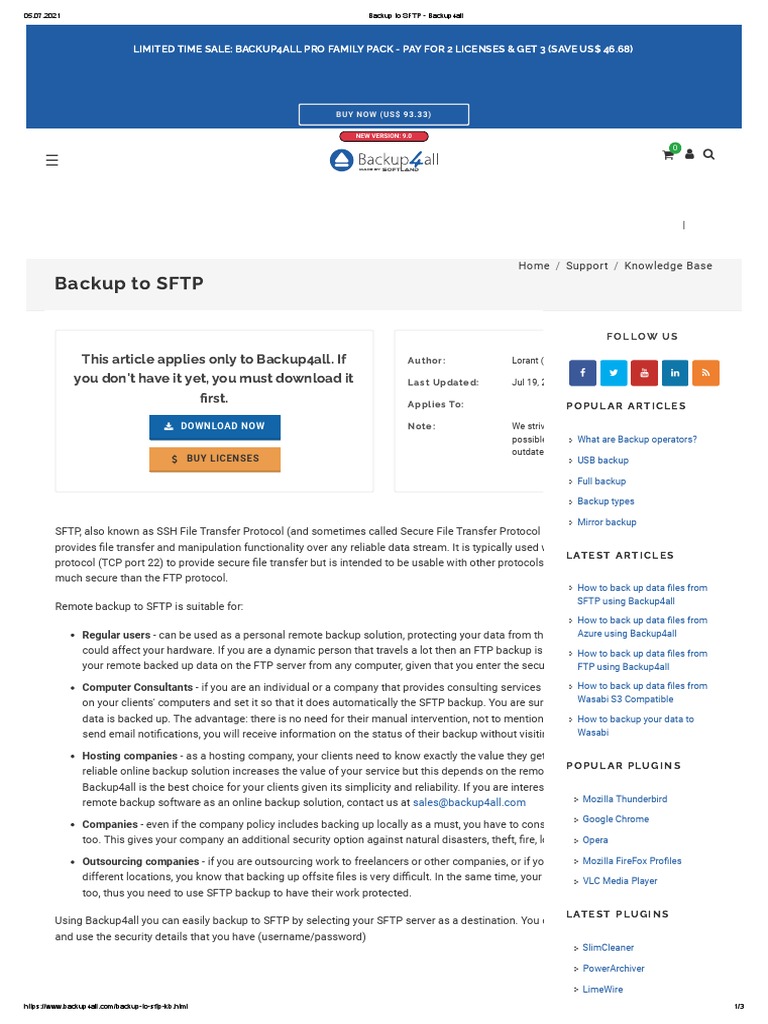 Backup To SFTP: This Article Applies Only To Backup4all. If You Don't ...