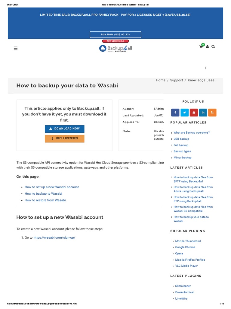 How To Backup Your Data To Wasabi - Backup4all | PDF | Backup | Dvd