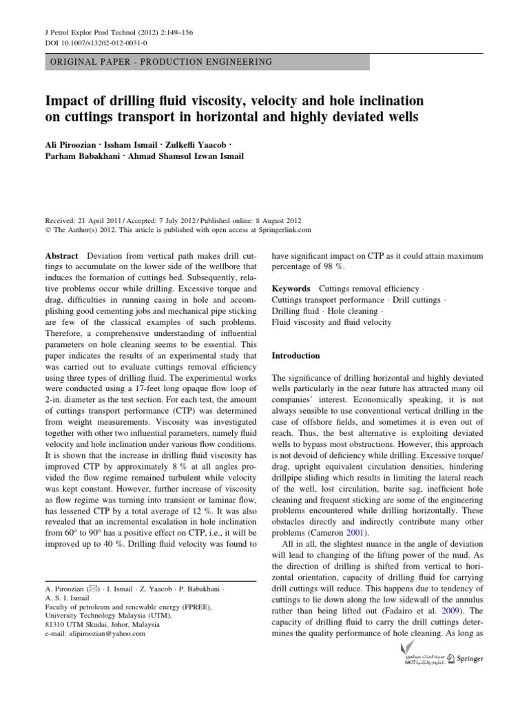 Impact of Drilling Fluid Viscosity, Velocity and Hole Inclination On ...