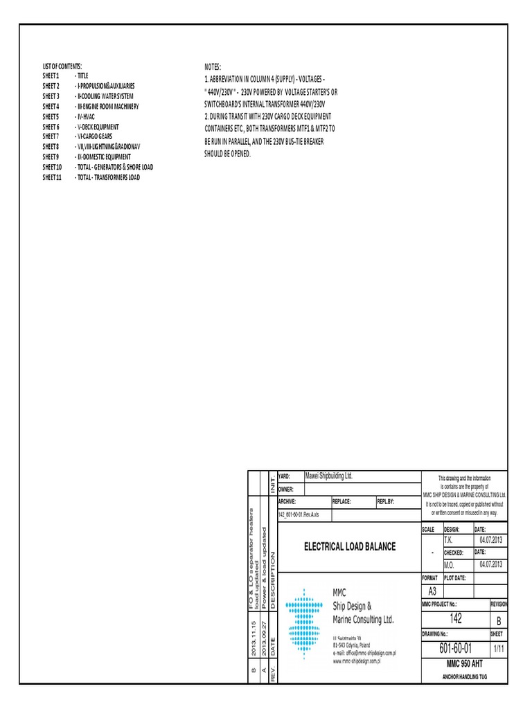 Electrical Load Balance Rev.B | PDF | Mains Electricity | Engines