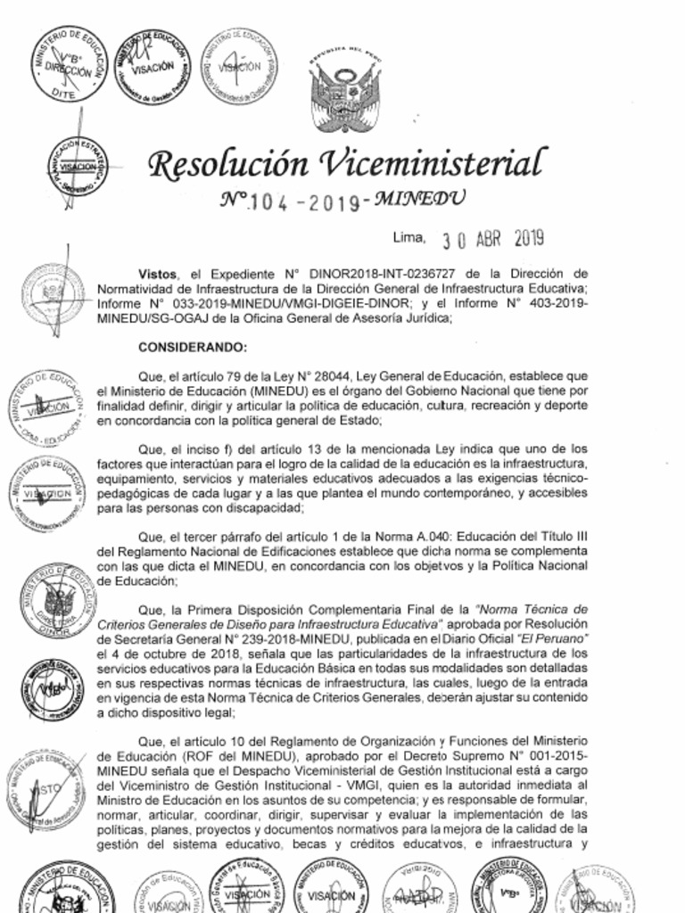 Resolución Viceministerial 104 2019 MINEDU | PDF