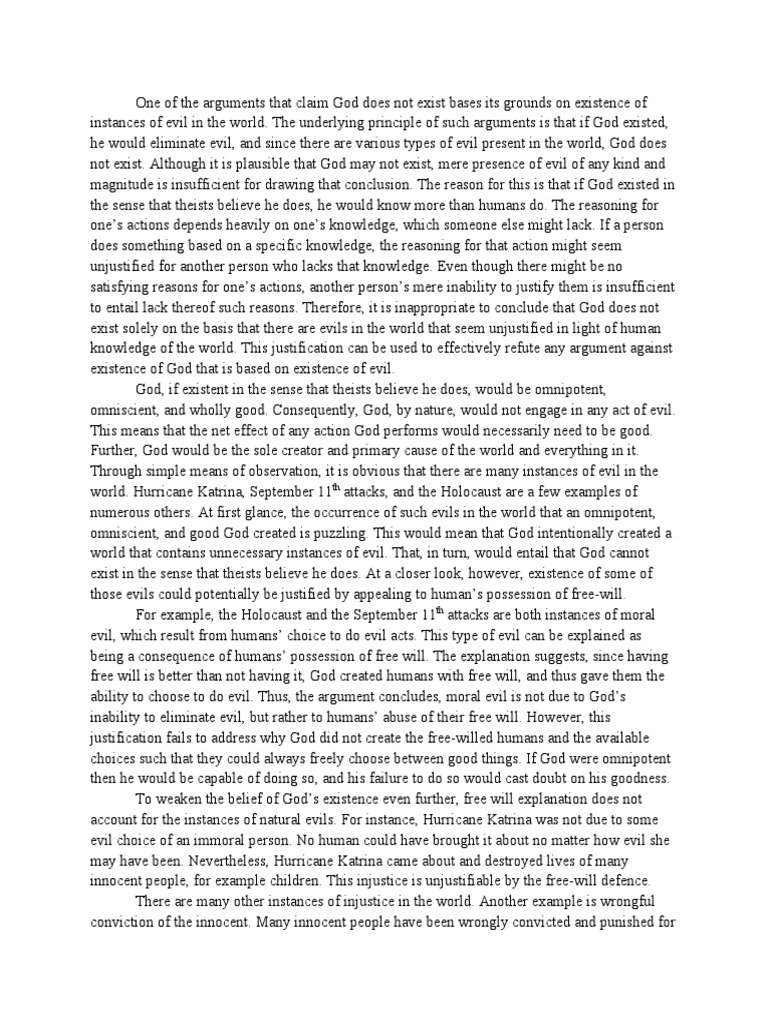 Philosophy Essay - Does God Exist | PDF | Existence Of God | God