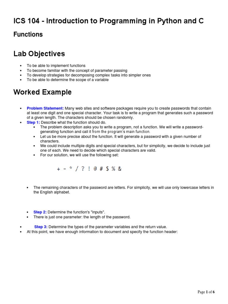 ICS 104 - Introduction To Programming in Python and C: Functions | PDF ...