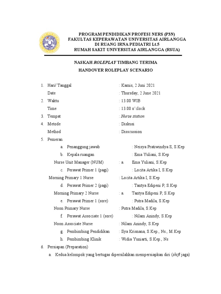 Handover Roleplay Program Ners RSUA | PDF | Sains & Matematika