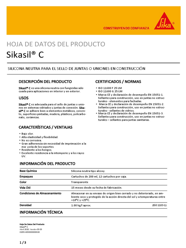Sikasil C | PDF | Silicona | Materiales
