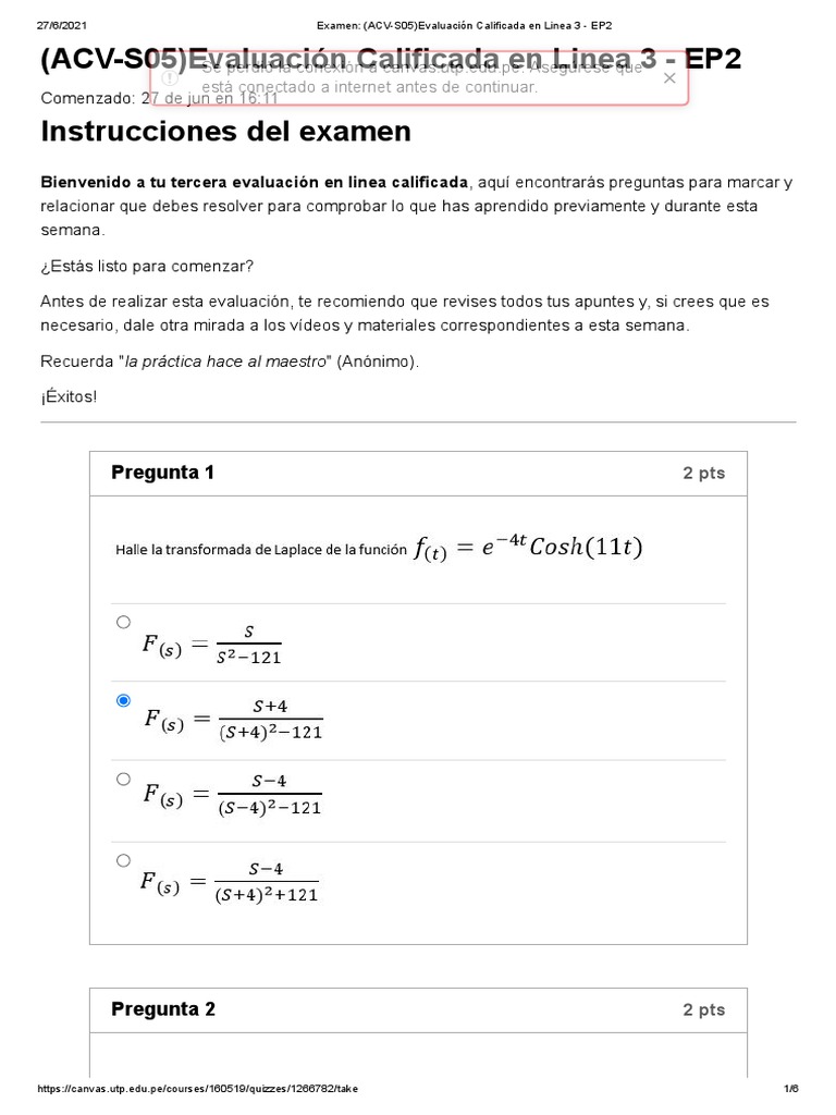 Examen - (ACV-S05) Evaluación Calificada en Linea 3 - EP2 | PDF