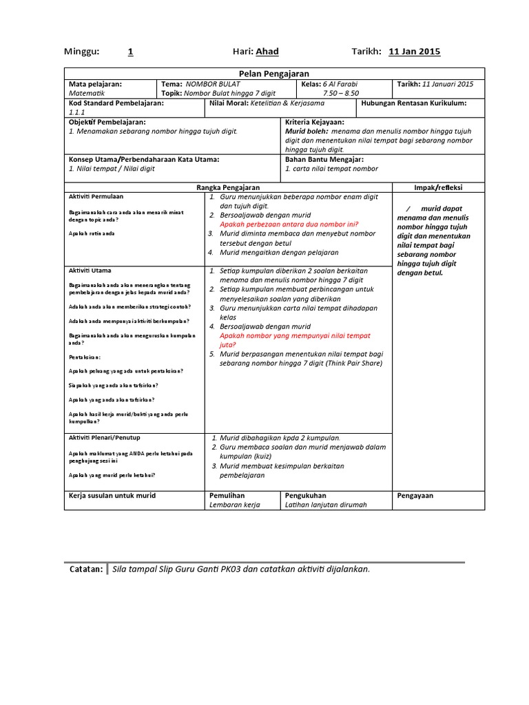 Contoh RPH Sekolah Amanah | PDF
