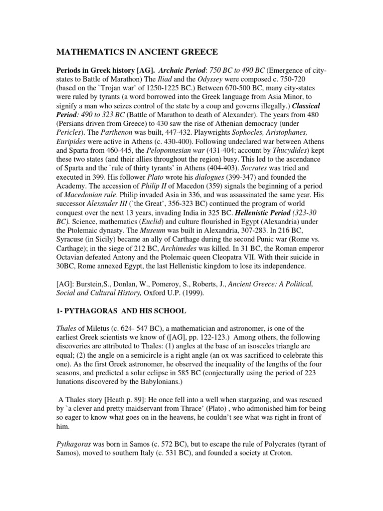 Notes On Greek Mathematics | PDF | Axiom | Ancient Greece