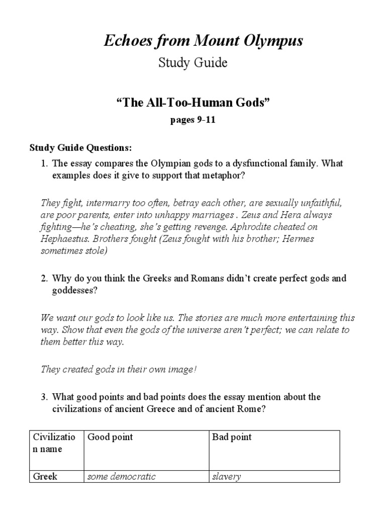 Echoes From Mt. Olympus Study Guide | PDF | Twelve Olympians | Odysseus