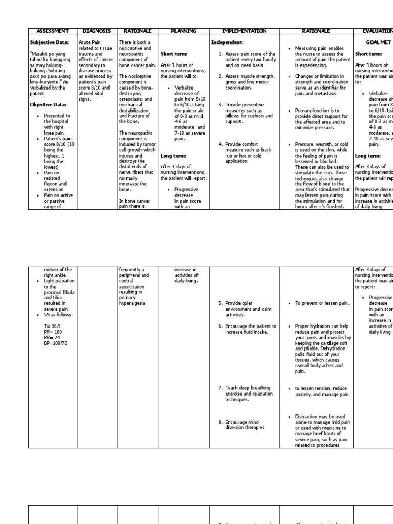 A Multidimensional Nursing Care Plan for a Patient Experiencing Bone ...