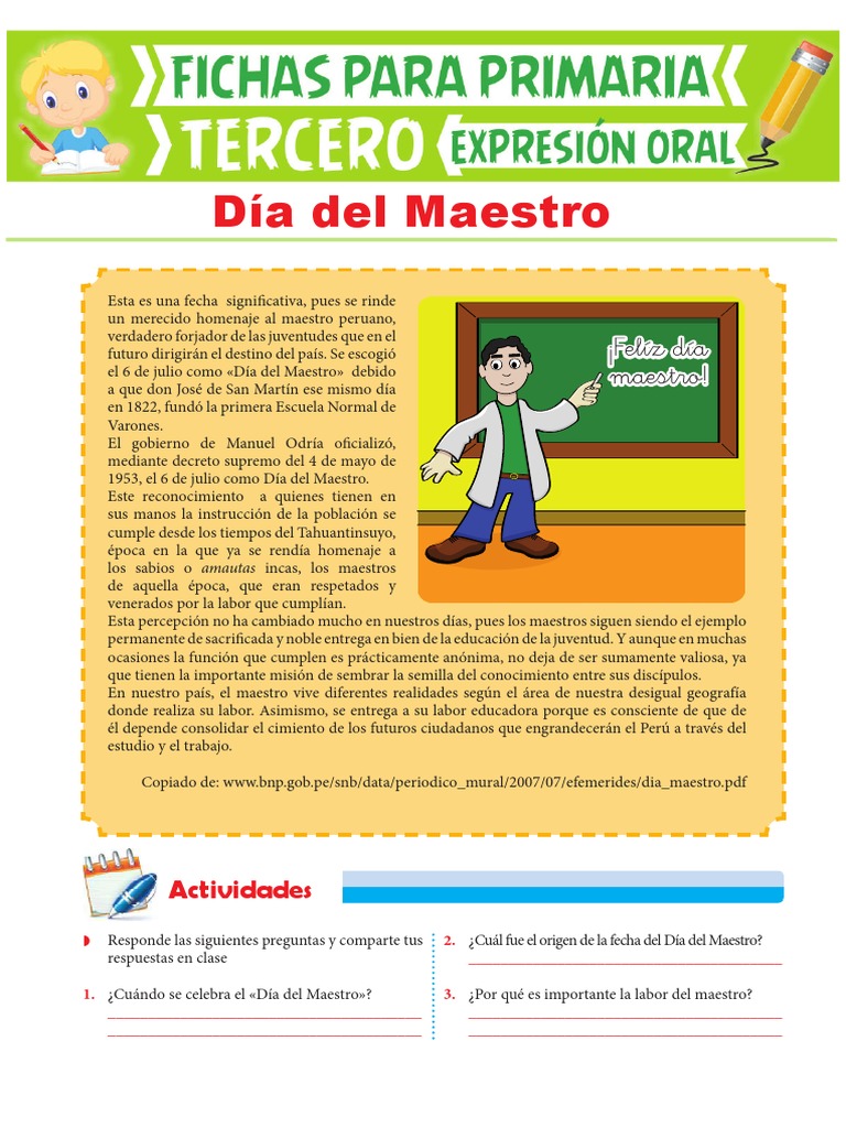 Día Del Maestro para Tercer Grado de Primaria | PDF