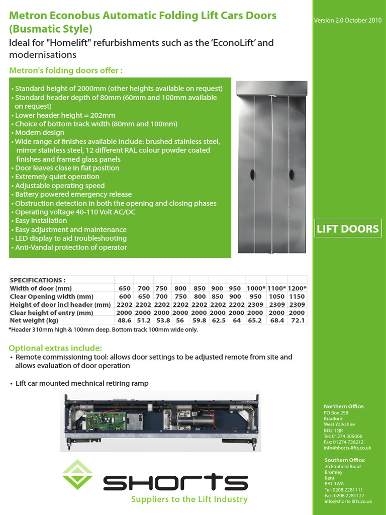 Shorts Metron Lift Car Doors | PDF | Door | Elevator