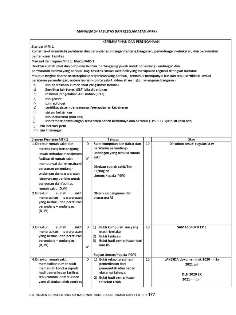 Instrumen Snars MFK | PDF