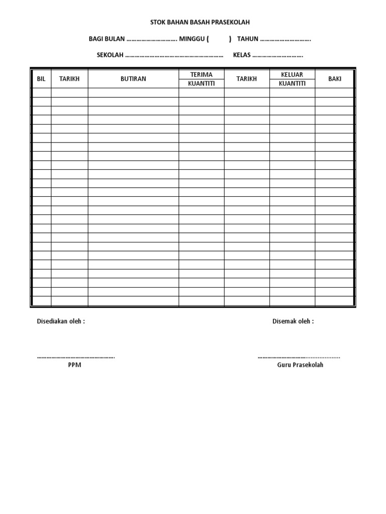 Stok Bahan Basah Prasekolah | PDF