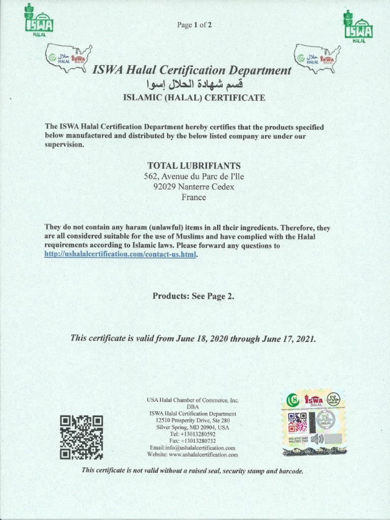 Iswa Halal Certificate End 17 June 2021 | PDF