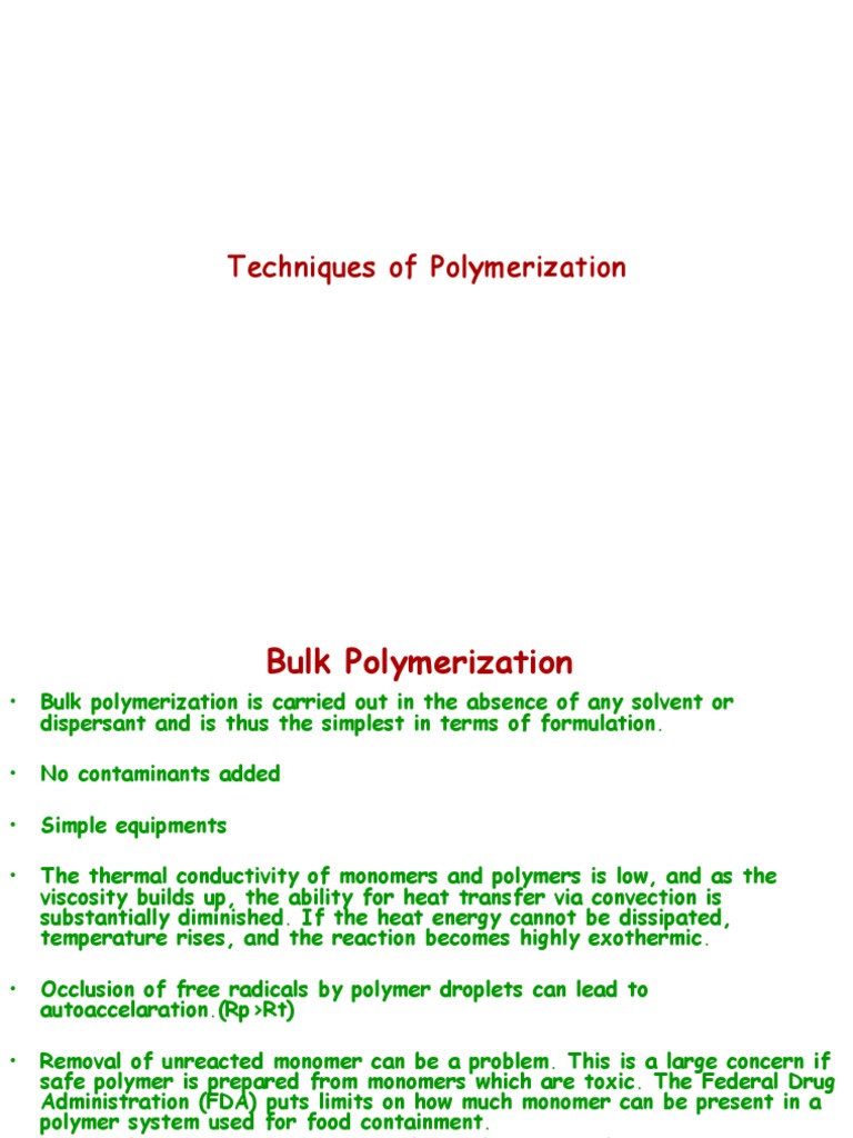 Polymerization Techniques Guide | PDF | Emulsion | Polymerization