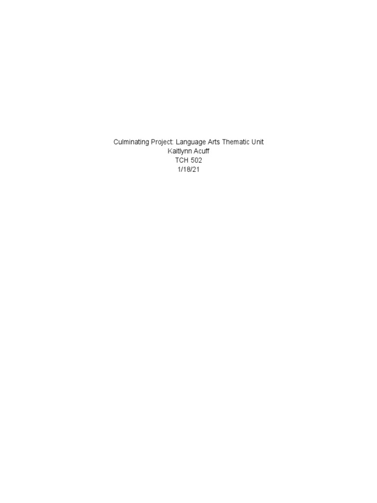 Culminating Project - Language Arts Thematic Unit & Resource Journal | PDF | Educational ...