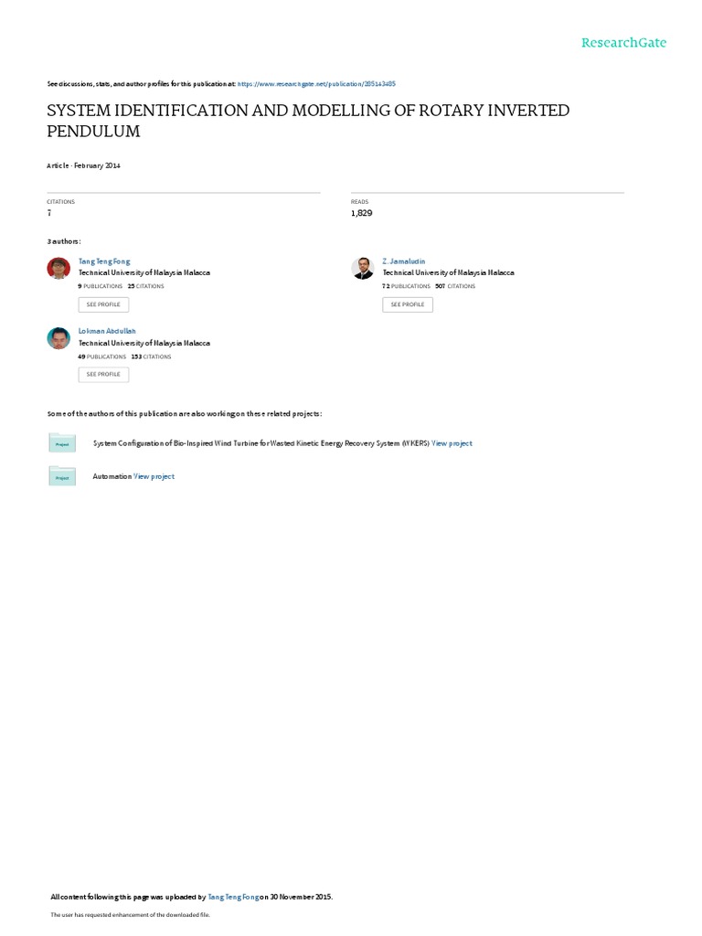 System Identification and Modelling of Rotary Inverted Pendulum | PDF | Nonlinear System ...
