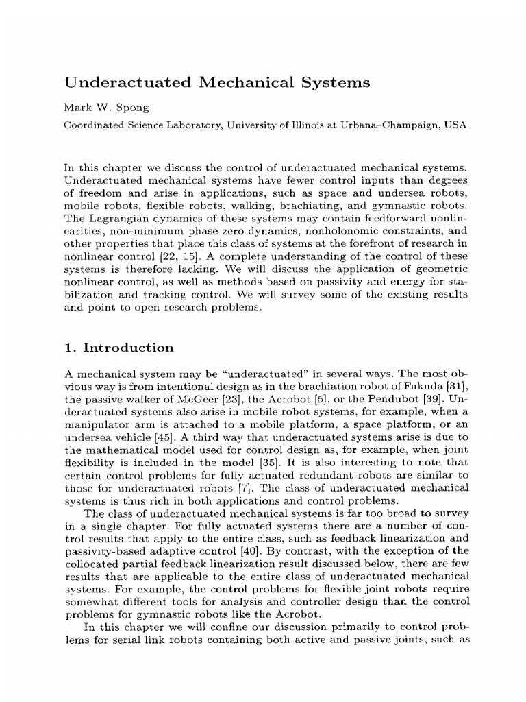 Underactuated Mechanical Systems | PDF | Dynamical System | Stability Theory