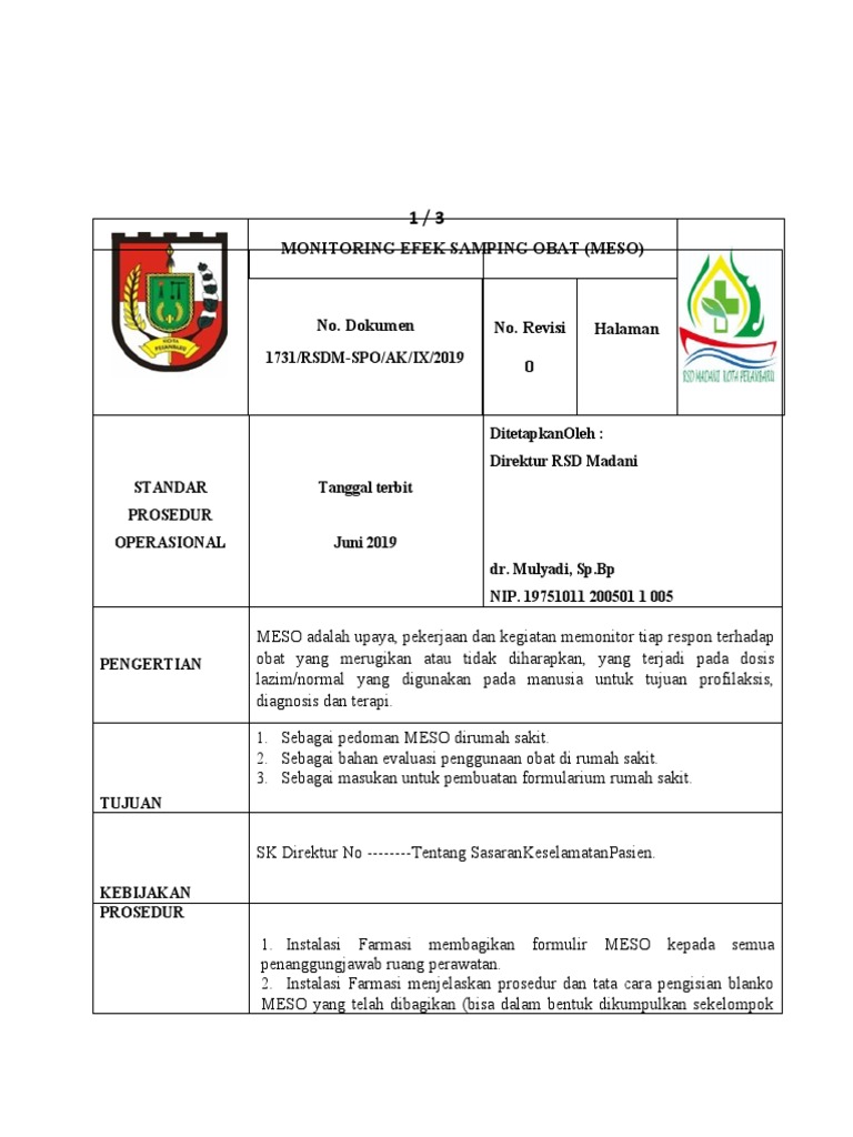 Edit Spo Pemantauan Dan Pelaporan Efek Samping Obat | PDF