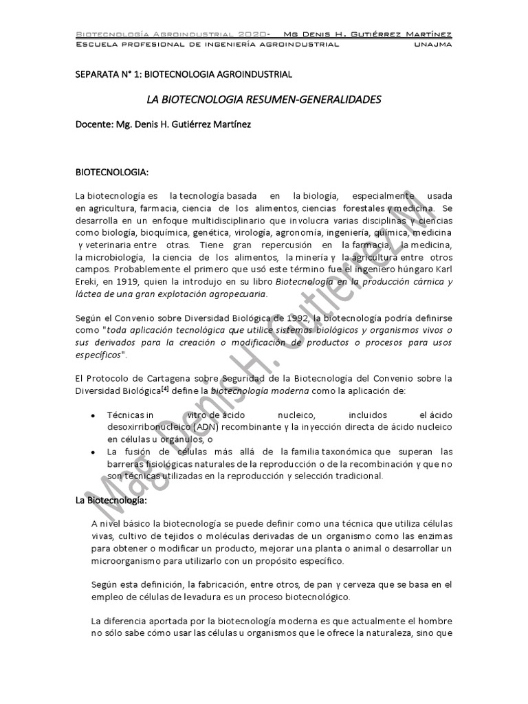 1 SEPARATA N 1 Biotecnologia | PDF | Biotecnología | Ciencias de la vida