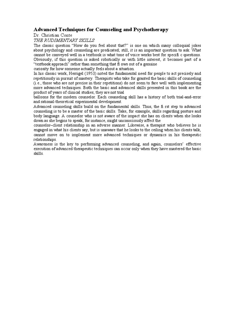 Advanced Techniques For Counseling and Psychotherapy | PDF