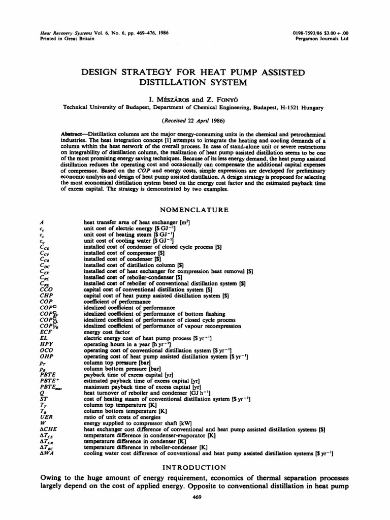 Design Strategy For Heat Pump Assisted Distillation System | PDF | Heat ...