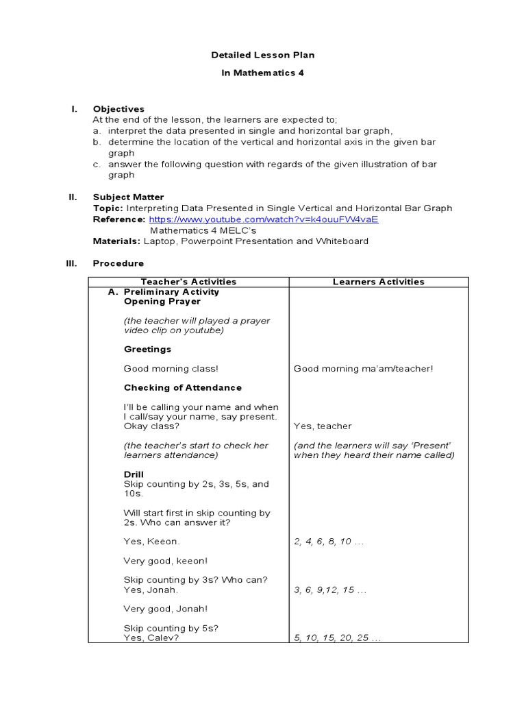 Grade 4 Bar Graph Lesson Plan | PDF | Cartesian Coordinate System | Science