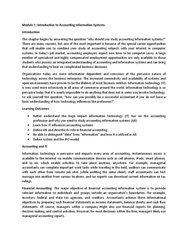 Module 1 Introduction To AIS | PDF | Information System | Information