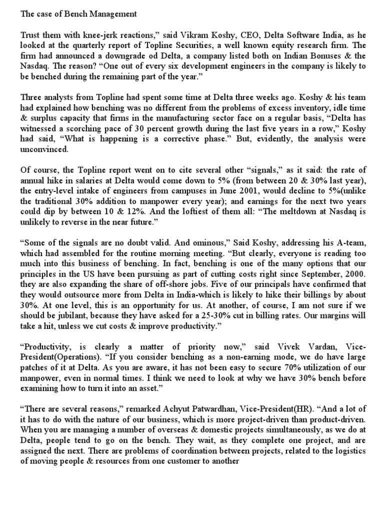 The Case of Bench Management | PDF | Human Resources | Business