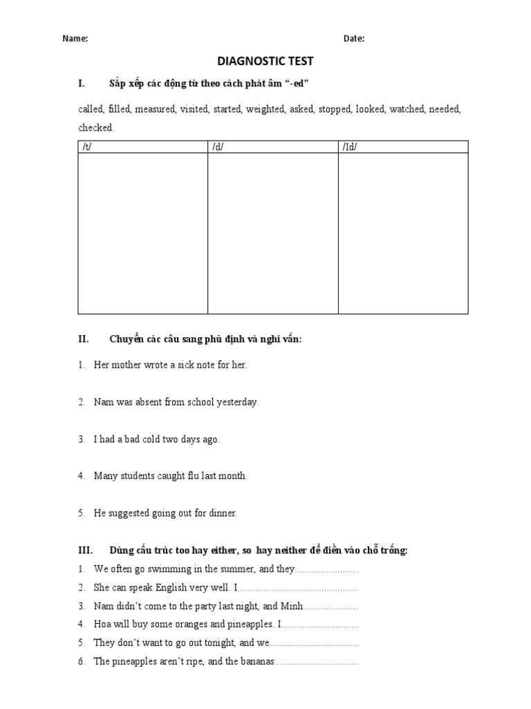 Diagnostic Grammar Test | PDF