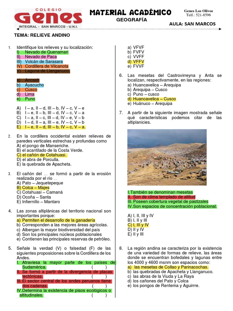 Relieves de la Cordillera Andina en Perú | PDF | Andes | Perú