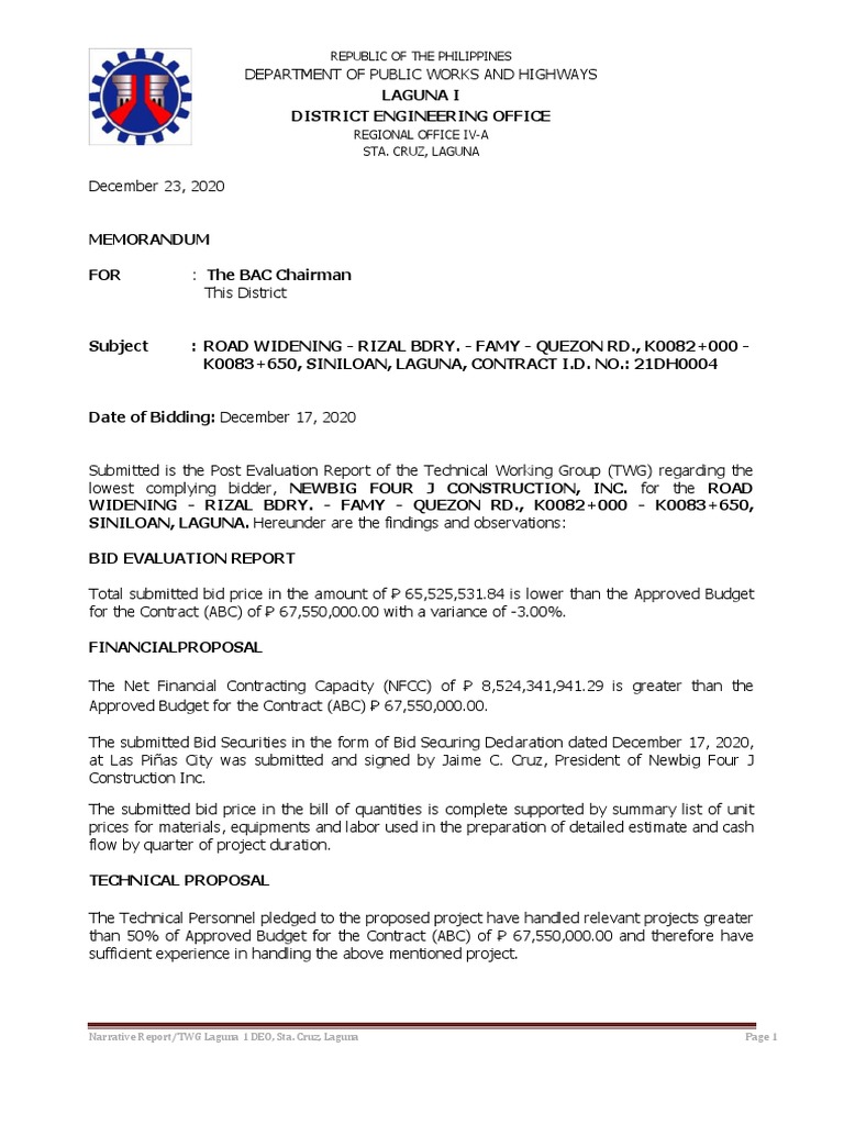 BAC POST Narrative Report 21DH0004 POST QUA - WIDENING - NEWBIG - FINAL ...