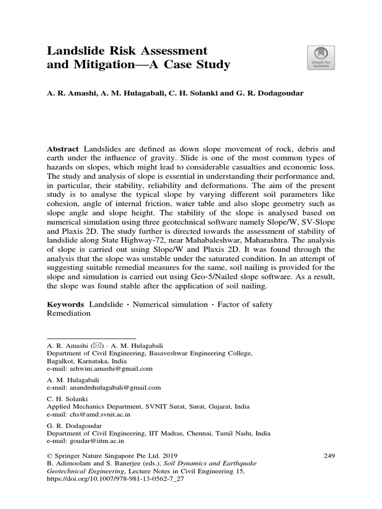 Landslide Risk Assessment and Mitigation - A Case Study | PDF ...
