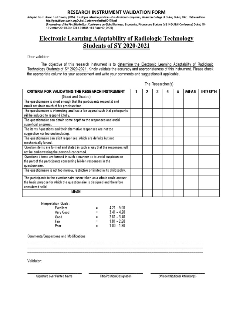 Research Instrument Validation Tool | PDF | Educational Technology ...