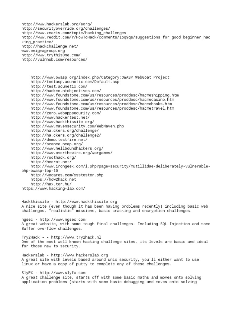 A Collection of Resources for Beginner Hacking Practice and ...