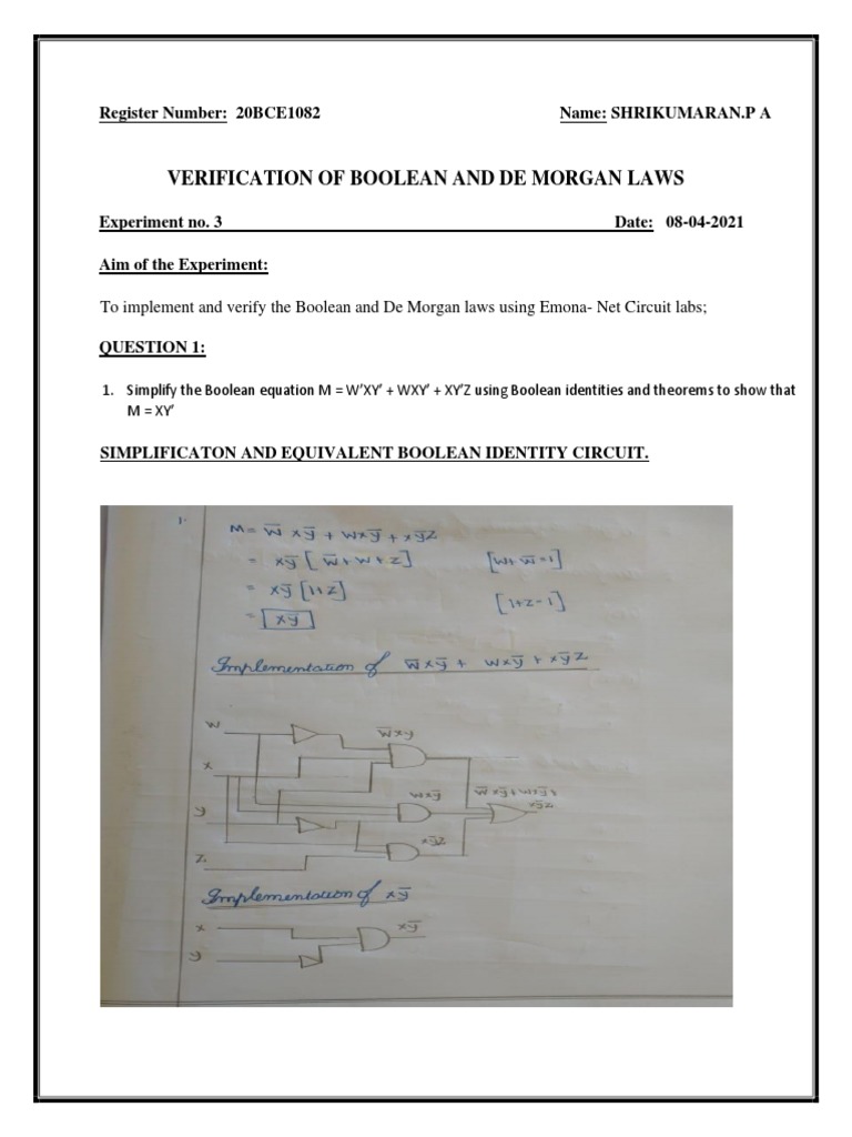 Verify Boolean & De Morgan Laws Experiment | PDF | Teaching Methods ...