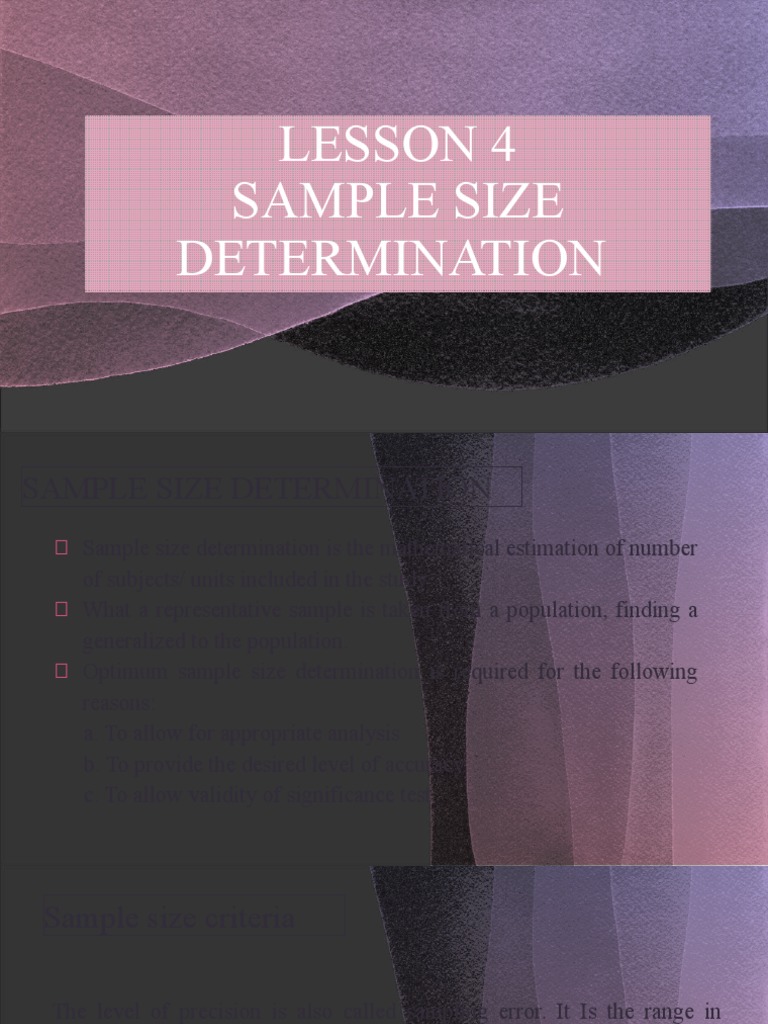 Lesson 4 Sample Size Determination | PDF | Sample Size Determination | Confidence Interval