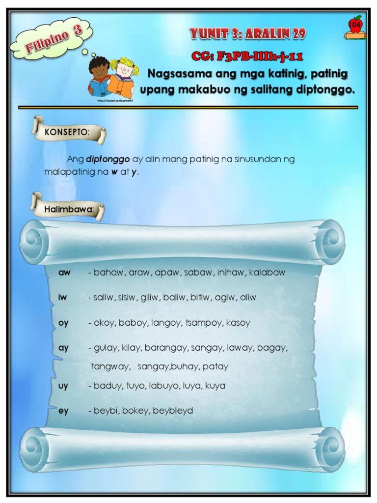 Nagsasama Ang Mga Katinig, Patinig Upang Makabuo NG Salitang Diptonggo ...