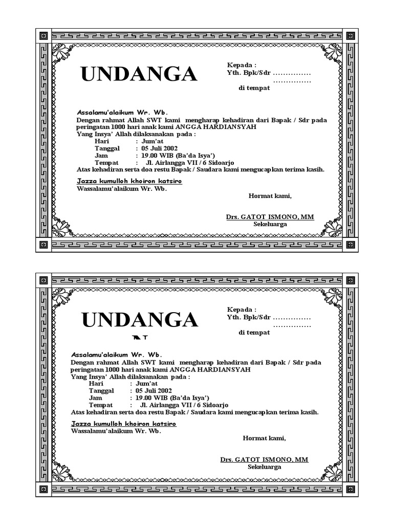 Undanga: Kepada: Yth. BPK/SDR Di Tempat | PDF