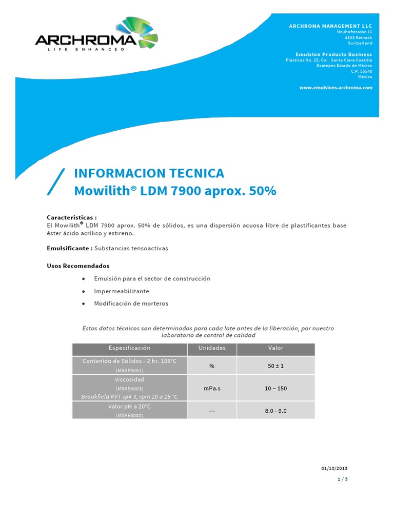 Mowilith LDM 7900 50% | PDF | Química | Materiales