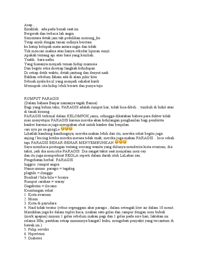 Manfaat dan Cara Mengolah Rumput Paragis | PDF | Memasak, Makanan, & Anggur