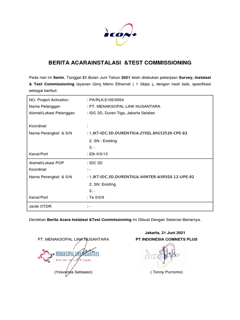 BAI PA - RLK.2105.0054 - PT. MENAKSOPAL LINK NUSANTARA, Jombang, Diwek 1G | PDF