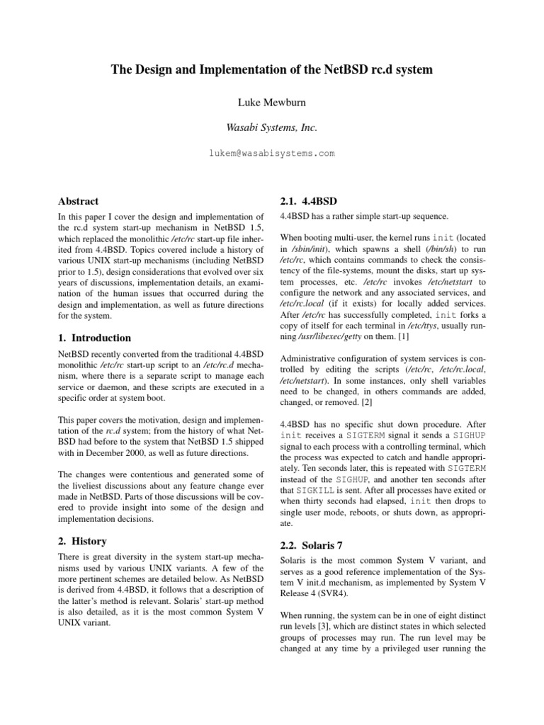 The Design and Implementation of The Netbsd RC.D System: Wasabi Systems ...